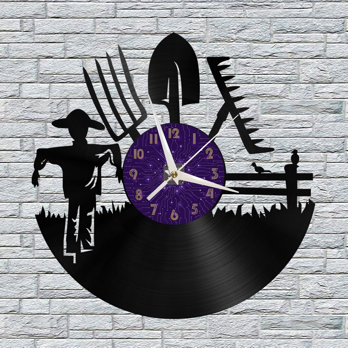 Farm Scarecrow Decoration Vinyl Wall Clock, Vinyl Record Clock Wall Art ...