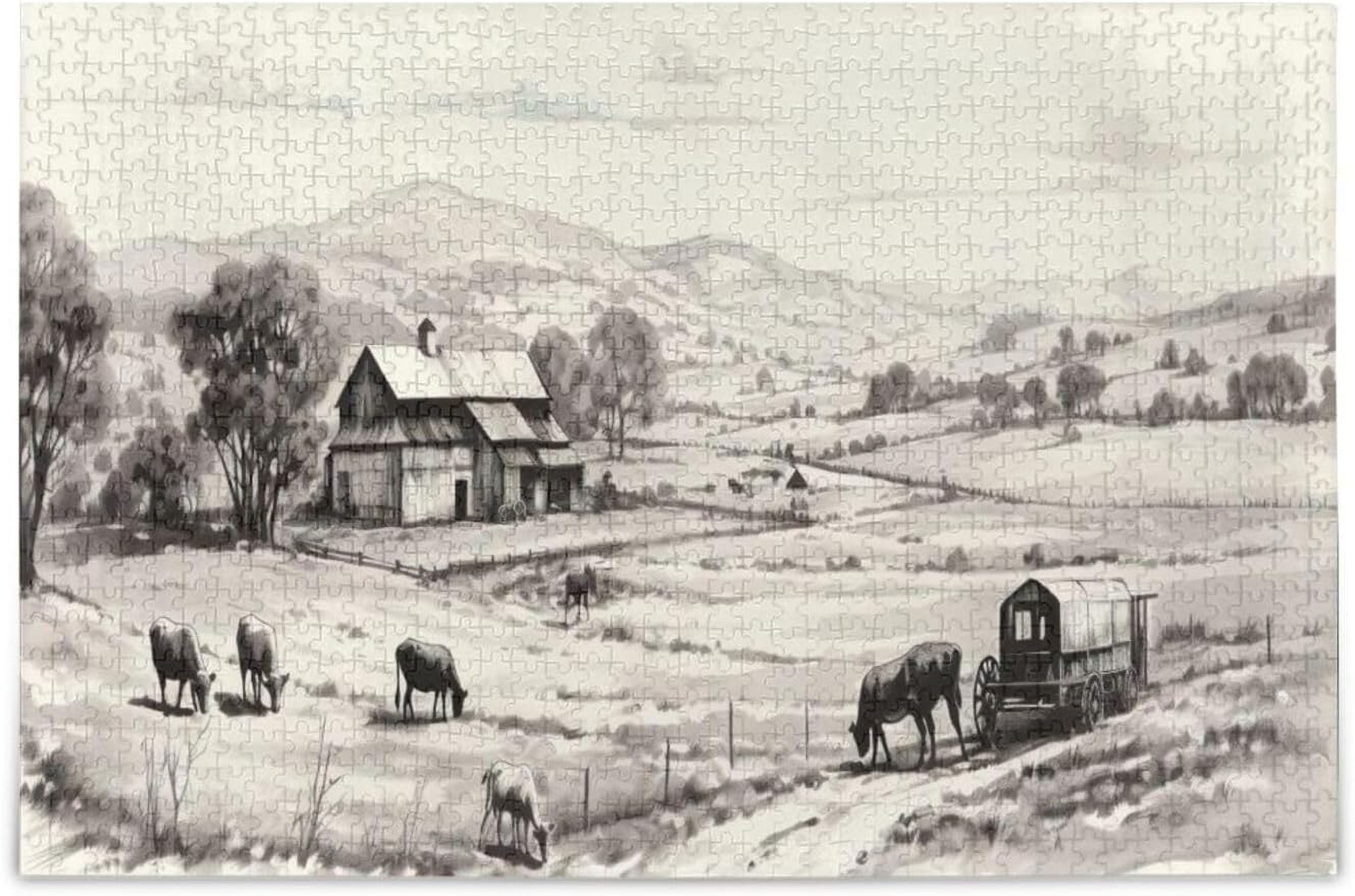 Farm Scene Puzzle 1000 Pieces - Wooden Jigsaw Puzzles for Family Games ...