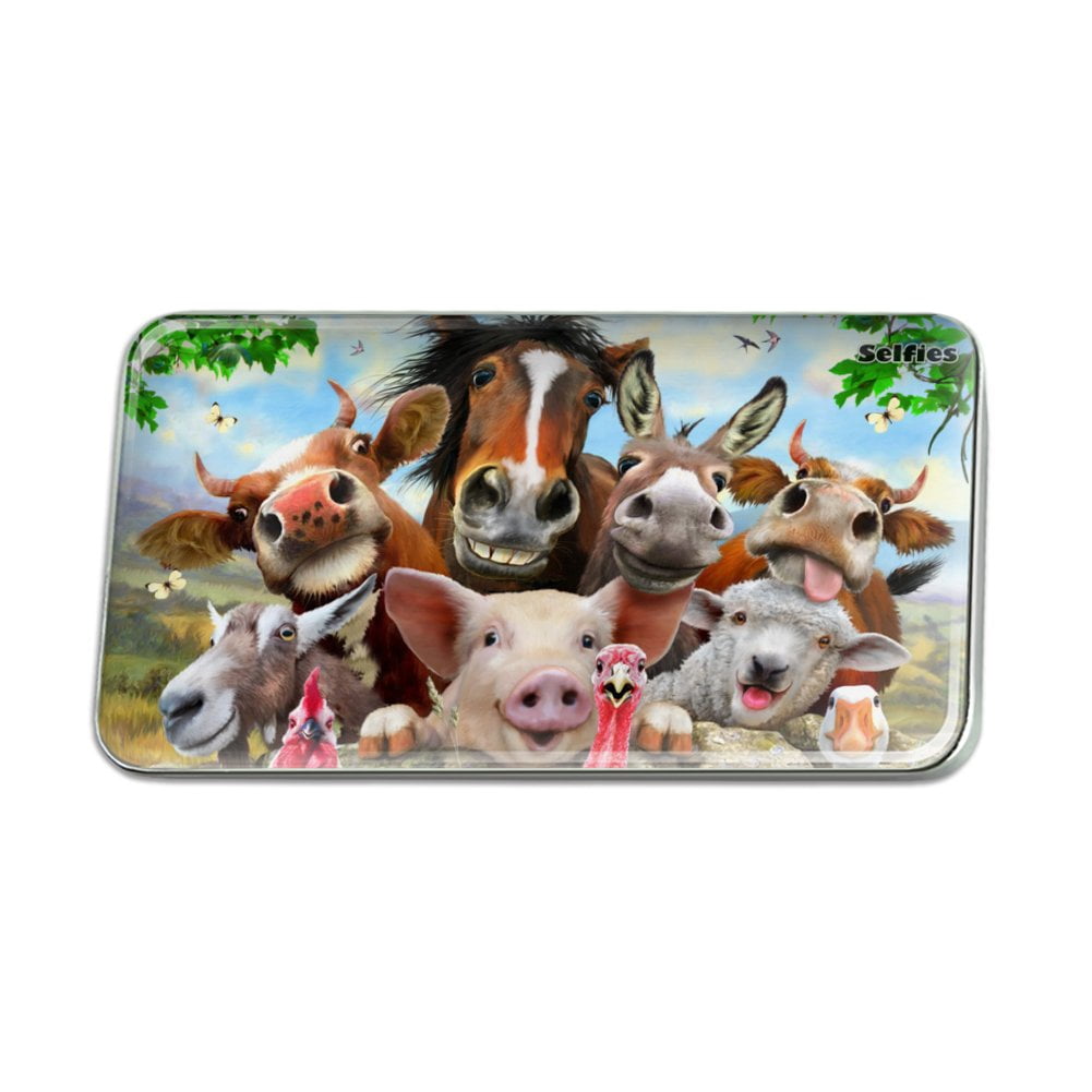 Farm Selfie Horse Pig Chicken Donkey Cow Sheep Metal Rectangle Lapel ...