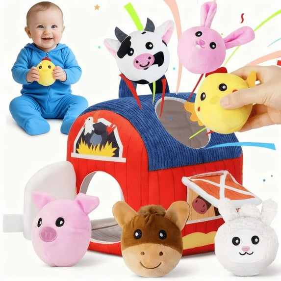 Farm Sensory Toy Box, Montessori Portable Barn with Stuffed Farm ...