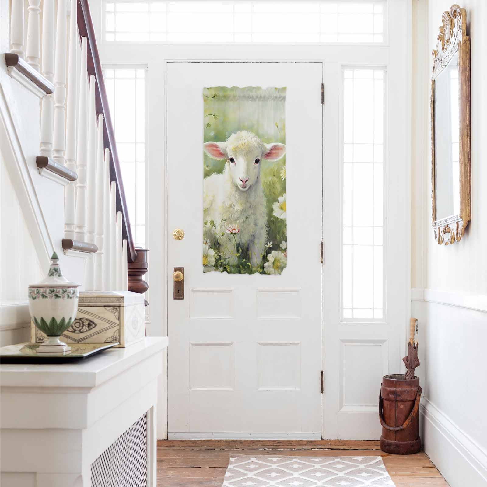 Farm Sheep Daisy Door Curtains for Door Window, French Sidelight Front ...