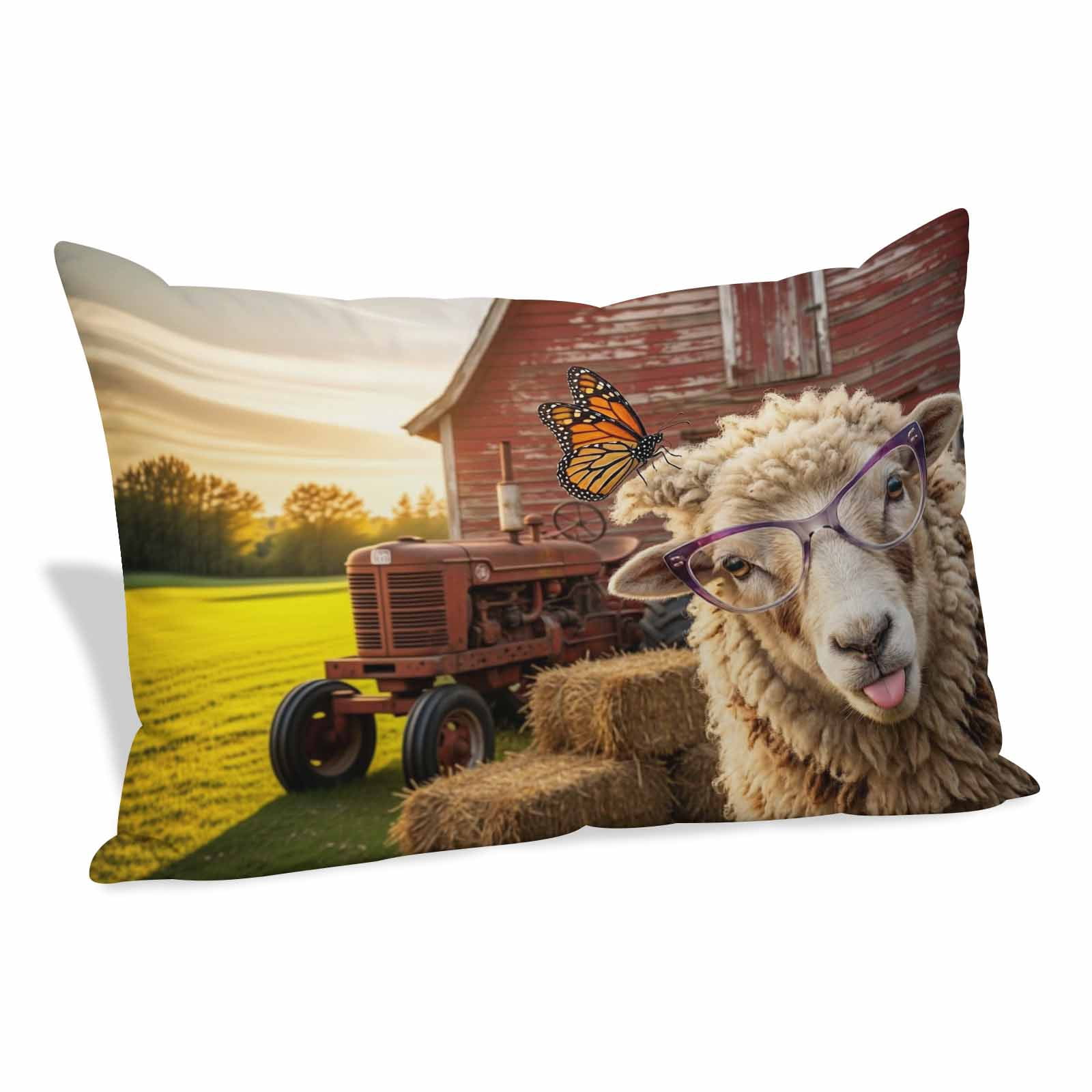Farm Sheep Pillow Covers 12"x20", Farmhouse Barn Funny Animals ...