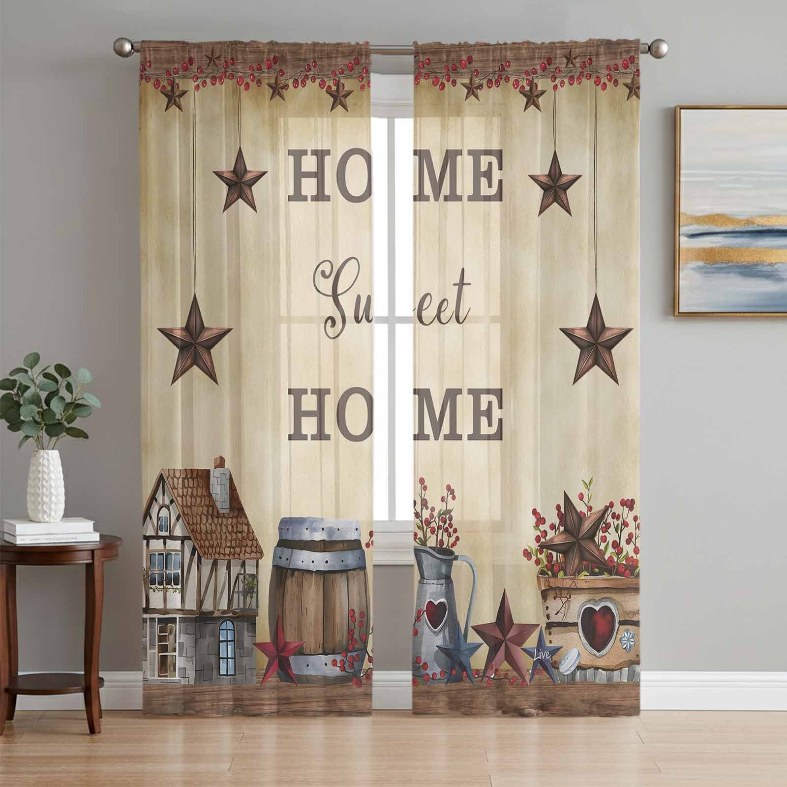 Farm Sheer Curtains 84 Inch Length 2 Panels Set, American Country Barn ...