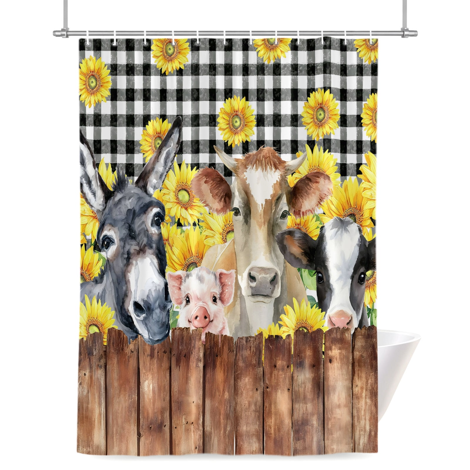 Farm Shower Curtains for Bathroom, Vintage Farmhouse Donkey Pig Cow ...