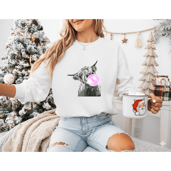 Farm Style Bubblegum Fuzzy Cattle Black White Retro Art Sweatshirt, up ...