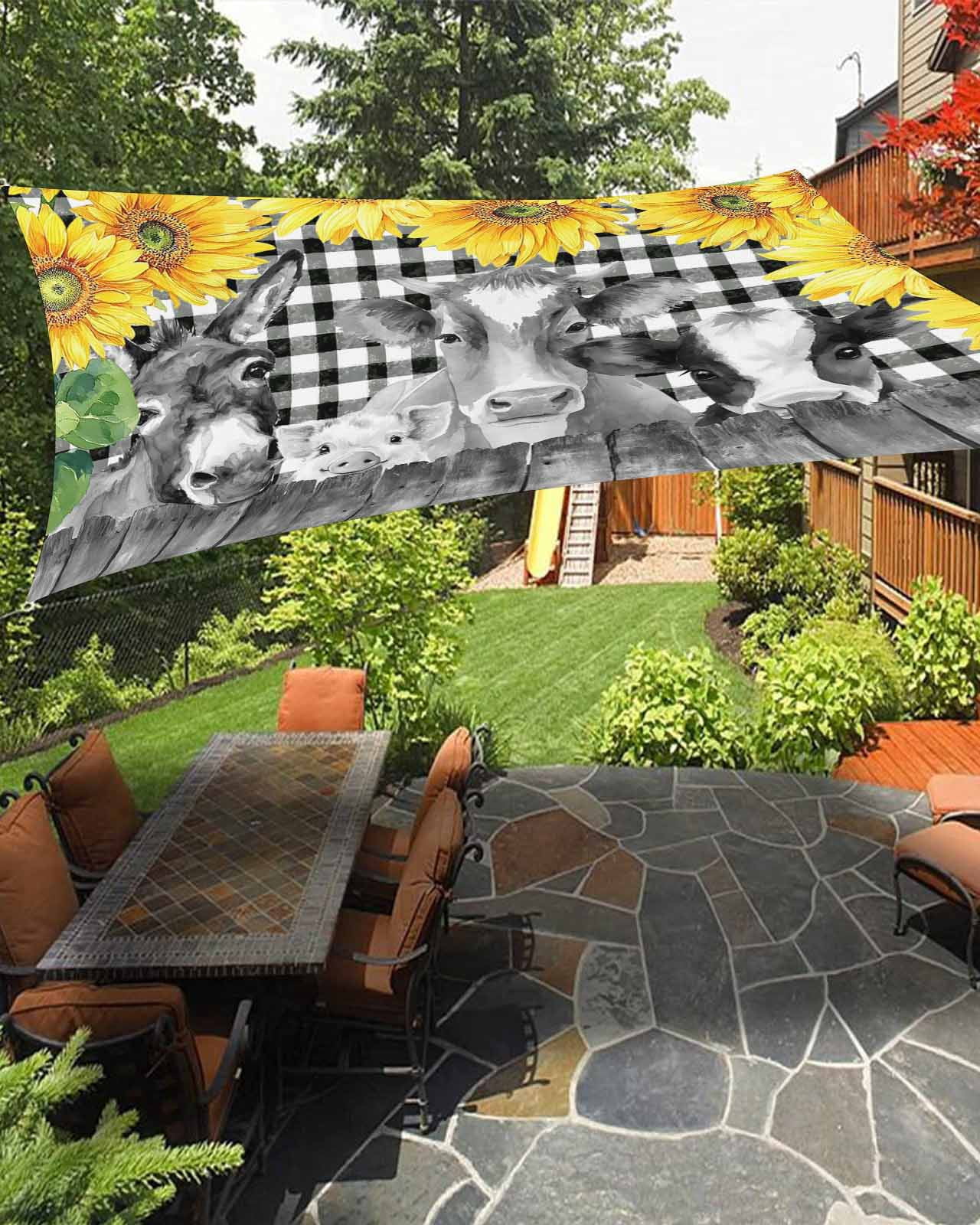 Farm Sun Shade Sail 12'X16' Retro Farmhouse Donkey Pig Cow Sunflower ...