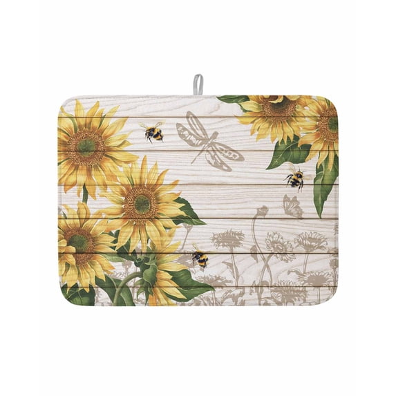 Farm Sunflower Bee Dragonfly Dish Drying Mats for Kitchen Counter ...