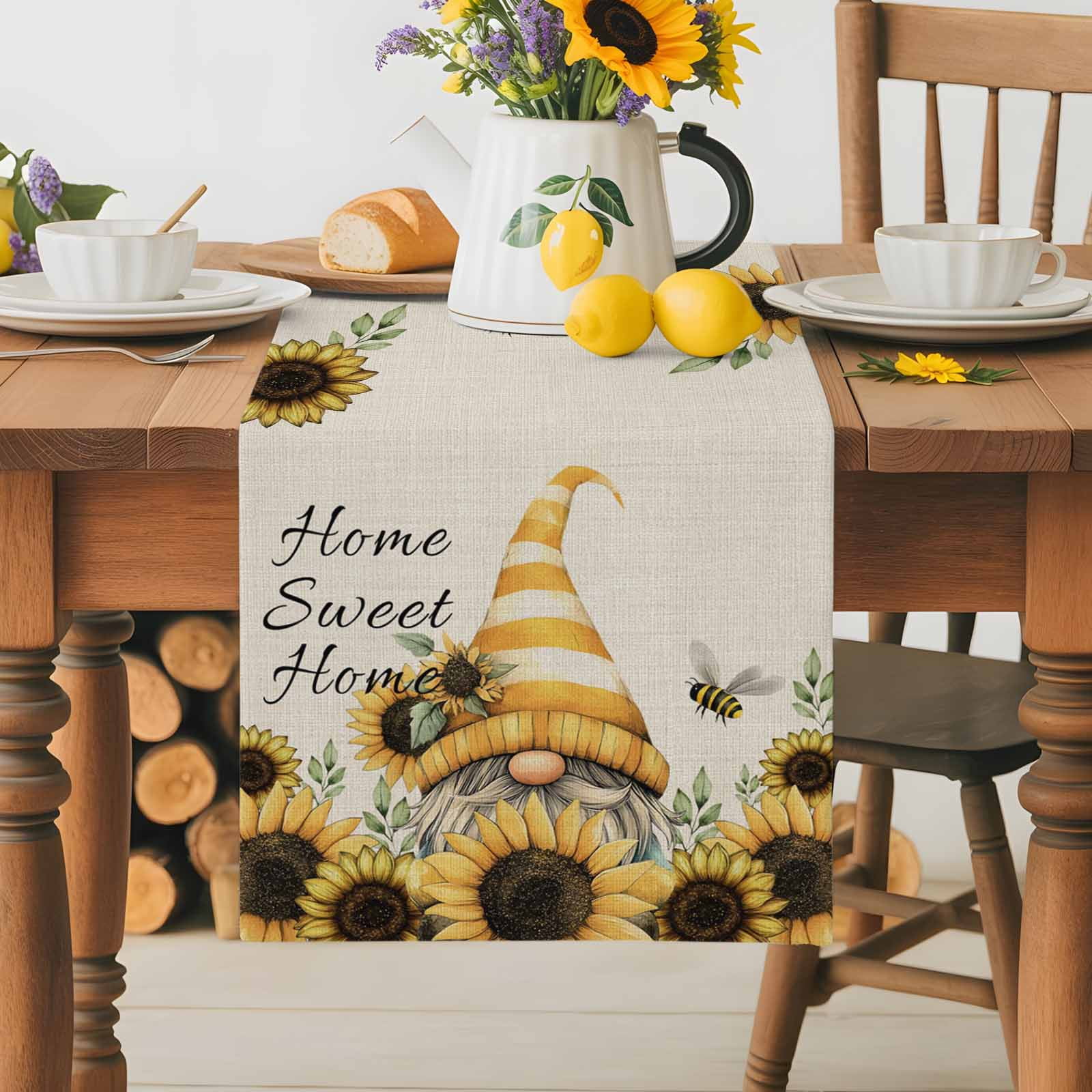 Farm Sunflower Bee Dwarf Table Runners 13x36 Inches Long Linen Burlap ...