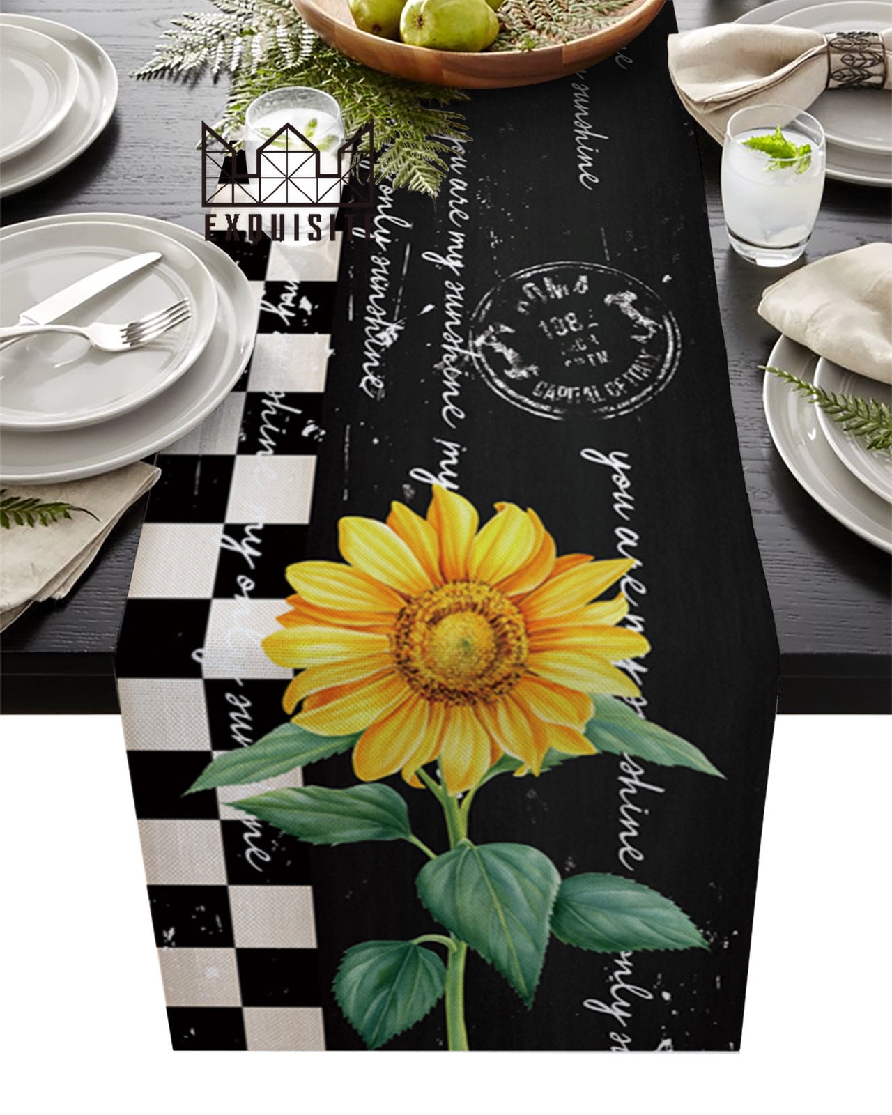 Farm Sunflower Black Plaid Coffee Table r Home r Farmhouse Rustic r ...