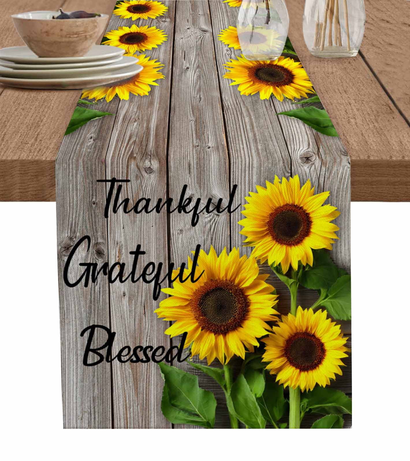 Farm Sunflower Burlap Cotton Table Runner 13x108 Inches Long, Positive ...