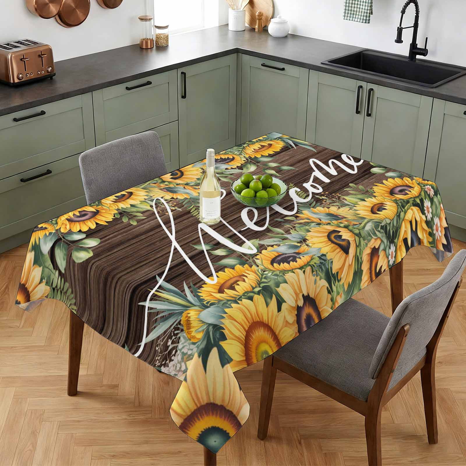 Farm Sunflower Leaves Plant Table Cloth 52x70in, Waterproof Rectangle ...