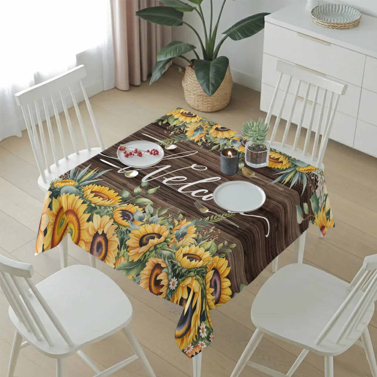 Farm Sunflower Leaves Plant Table Cloth 54x54in, Waterproof Square ...