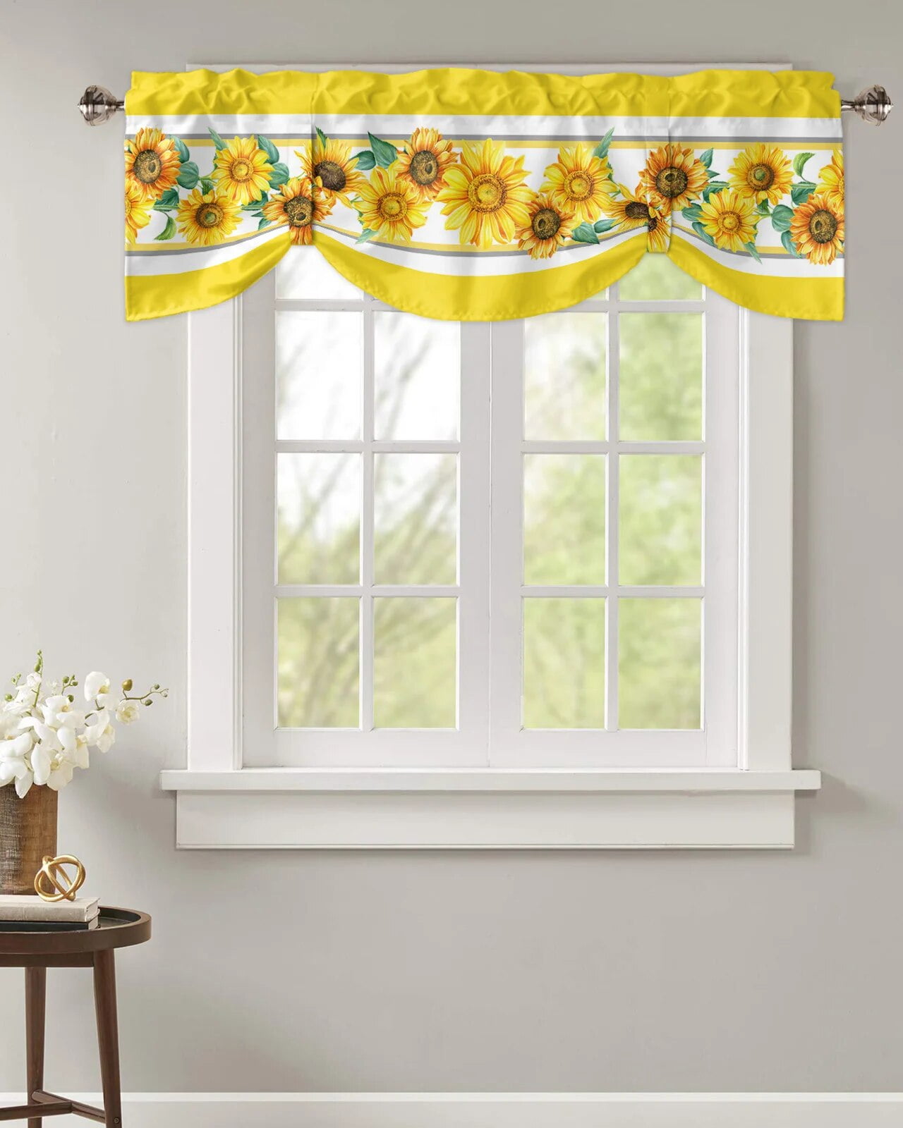 Farm Sunflower Plaid Window Curtain Kitchen Cabinet Coffee Tie-Up ...