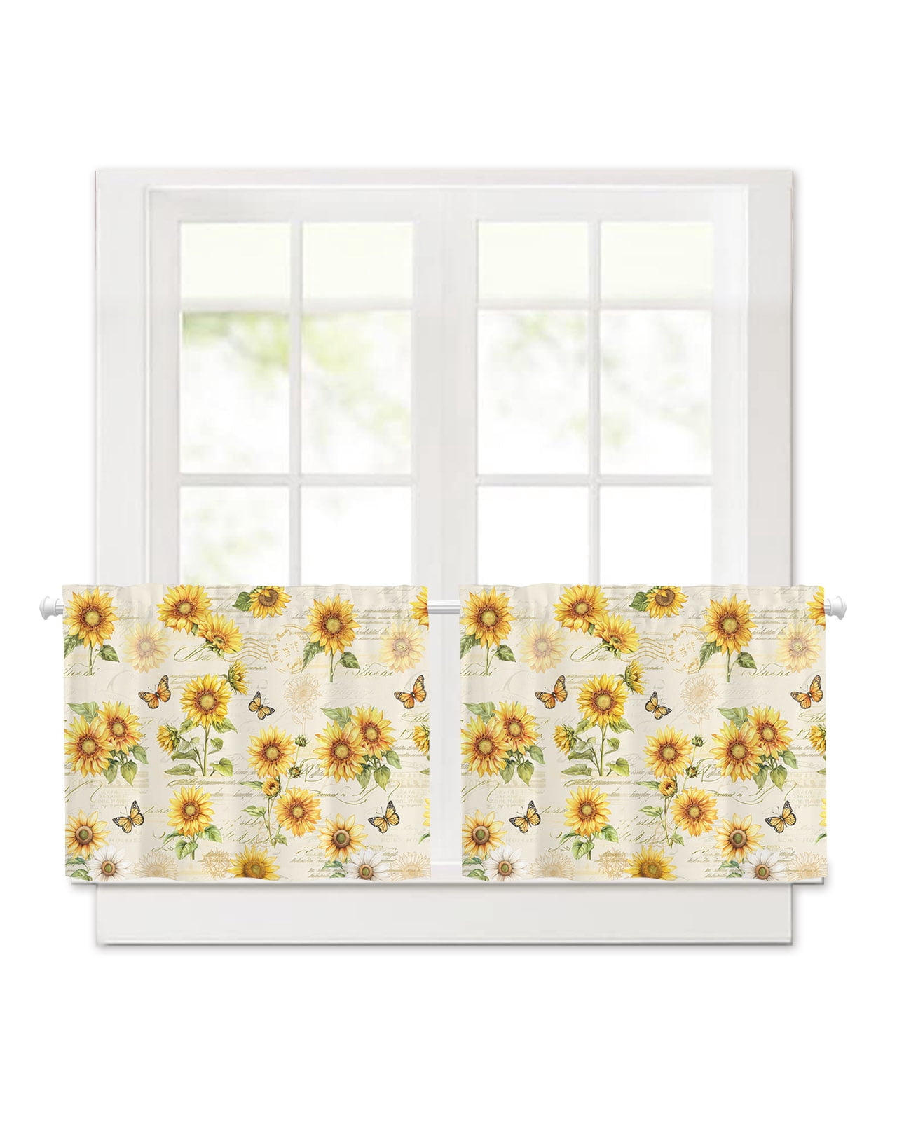 Farm Sunflower Plant Butterfly Short Blackout Curtains 24 Inch Long ...