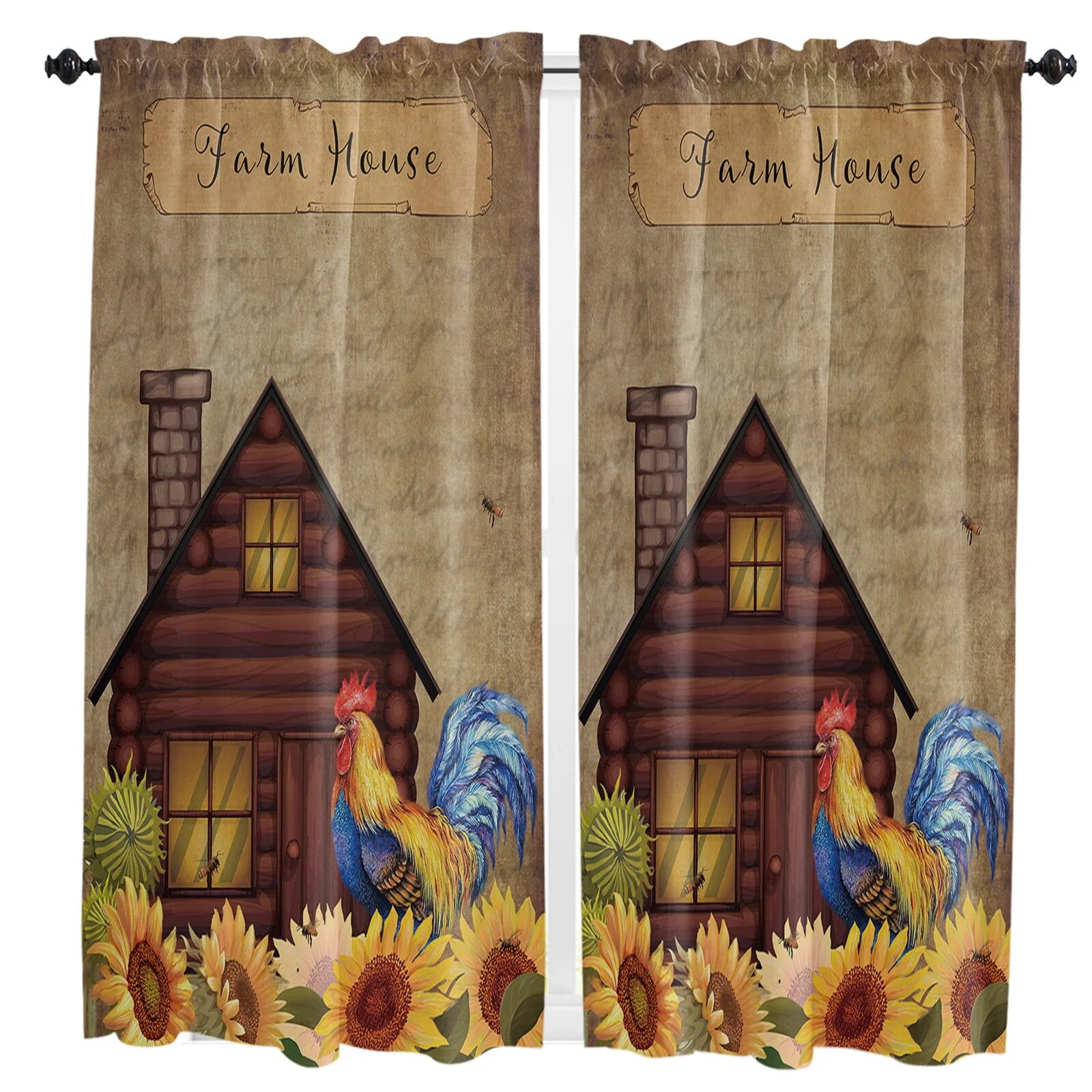 Farm Sunflower Rooster Barn Curtain Home Decoration Living Room Short ...