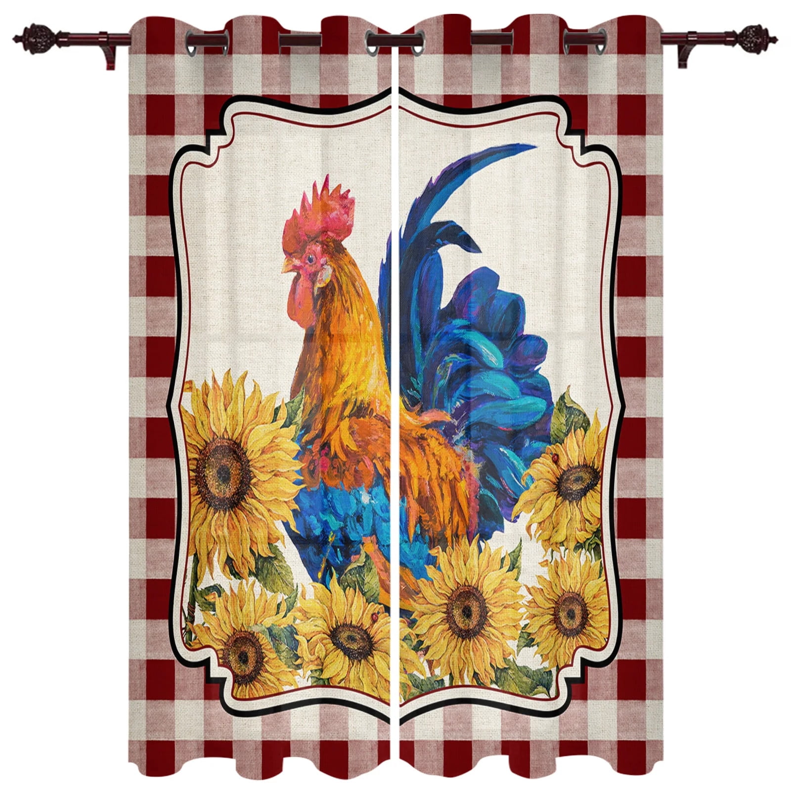 Farm Sunflower Rooster Vintage Windows Curtains Living Room Bedroom ...