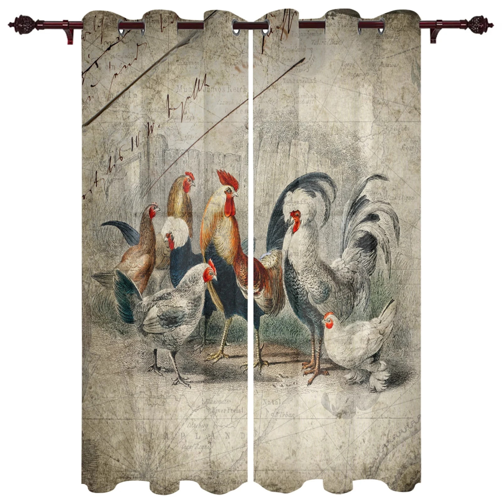 Farm Sunflower Rooster Vintage Windows Curtains Living Room Bedroom ...