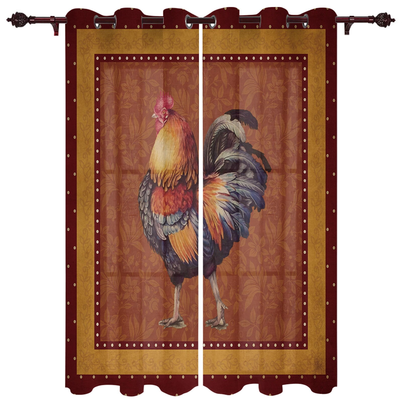 Farm Sunflower Rooster Vintage Windows Curtains Living Room Bedroom ...