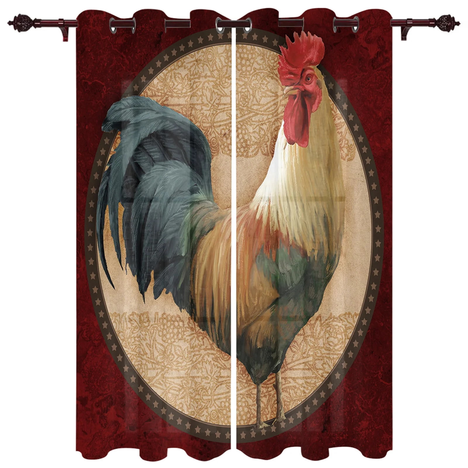 Farm Sunflower Rooster Vintage Windows Curtains Living Room Bedroom ...