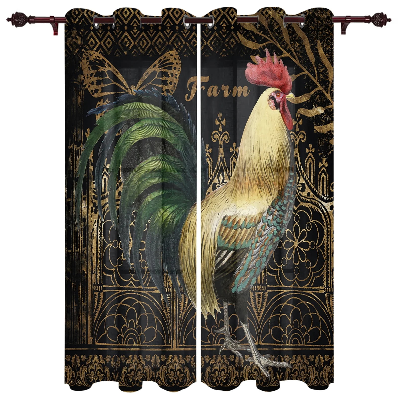 Farm Sunflower Rooster Vintage Windows Curtains Living Room Bedroom ...