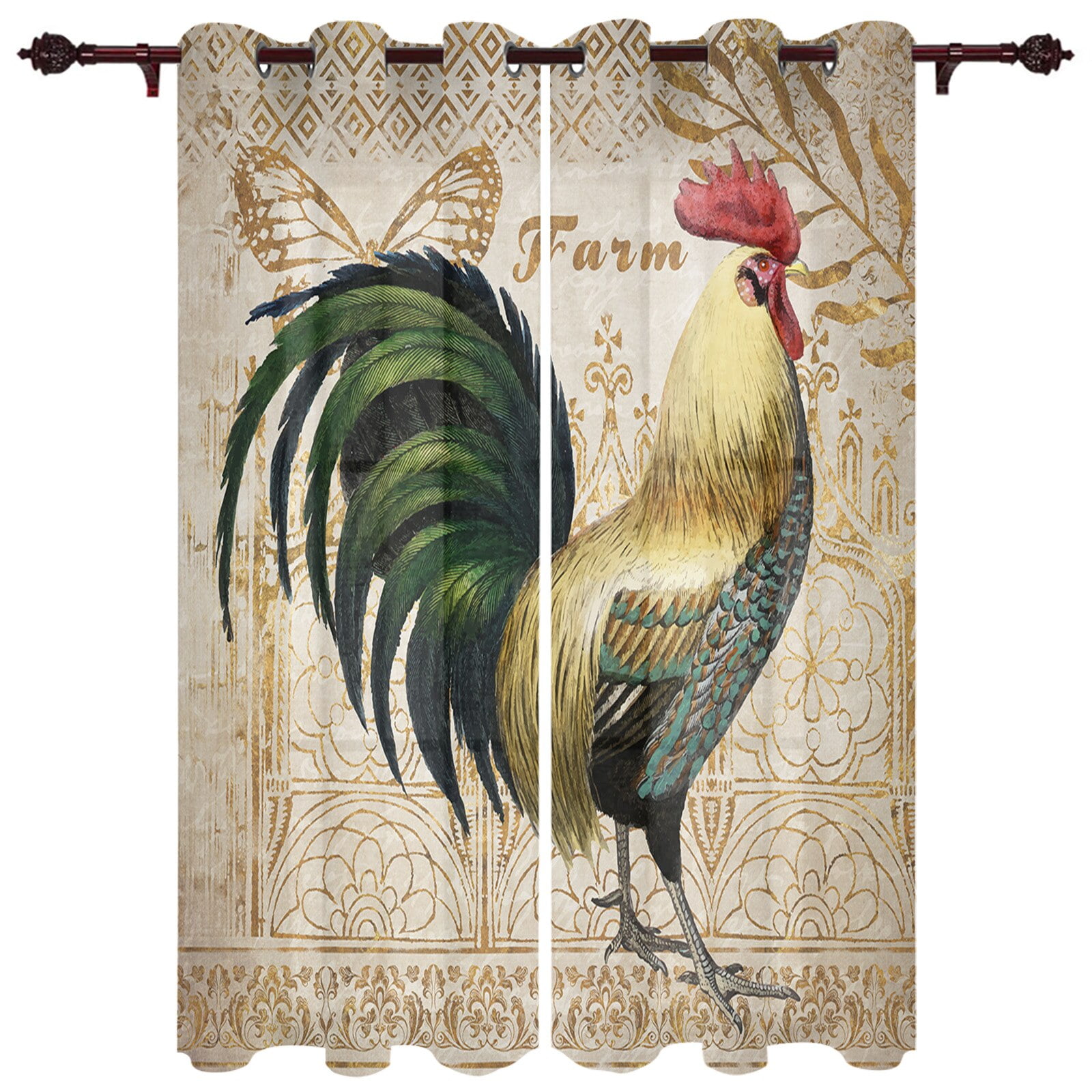 Farm Sunflower Rooster Vintage Windows Curtains Living Room Bedroom ...
