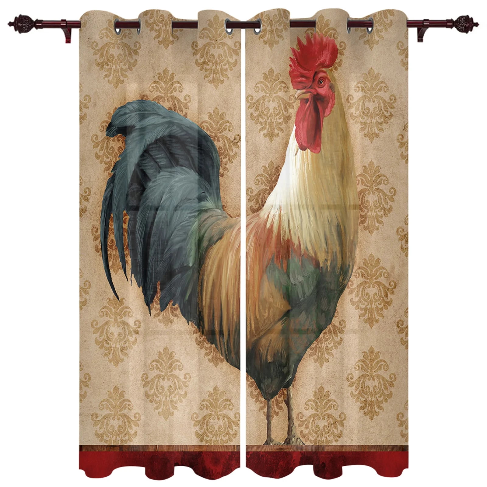 Farm Sunflower Rooster Vintage Windows Curtains Living Room Bedroom ...