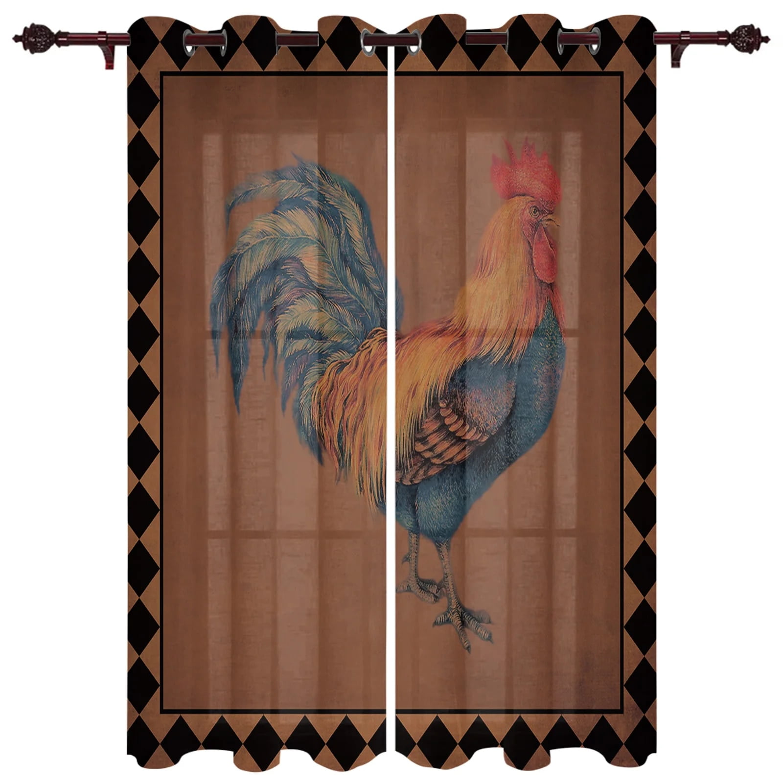 Farm Sunflower Rooster Vintage Windows Curtains Living Room Bedroom ...
