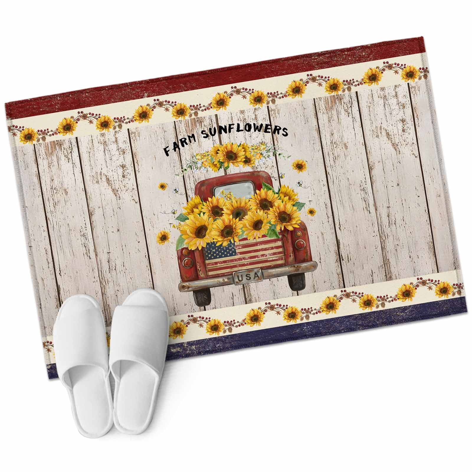 Farm Sunflowers Entryway Rug 2'x3' Summer Floral Red Truck Vine Fruit ...