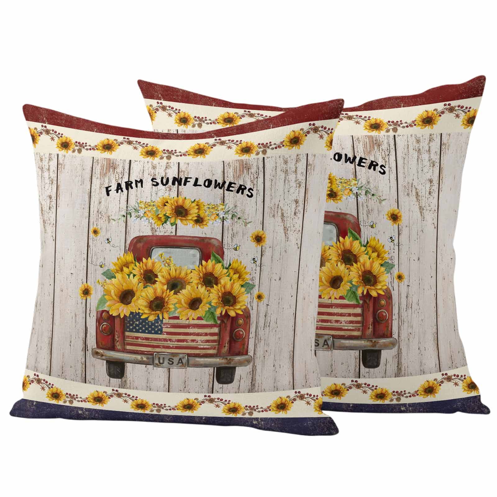 Farm Sunflowers Outdoor Waterproof Pillow Covers Set of 2, Summer ...