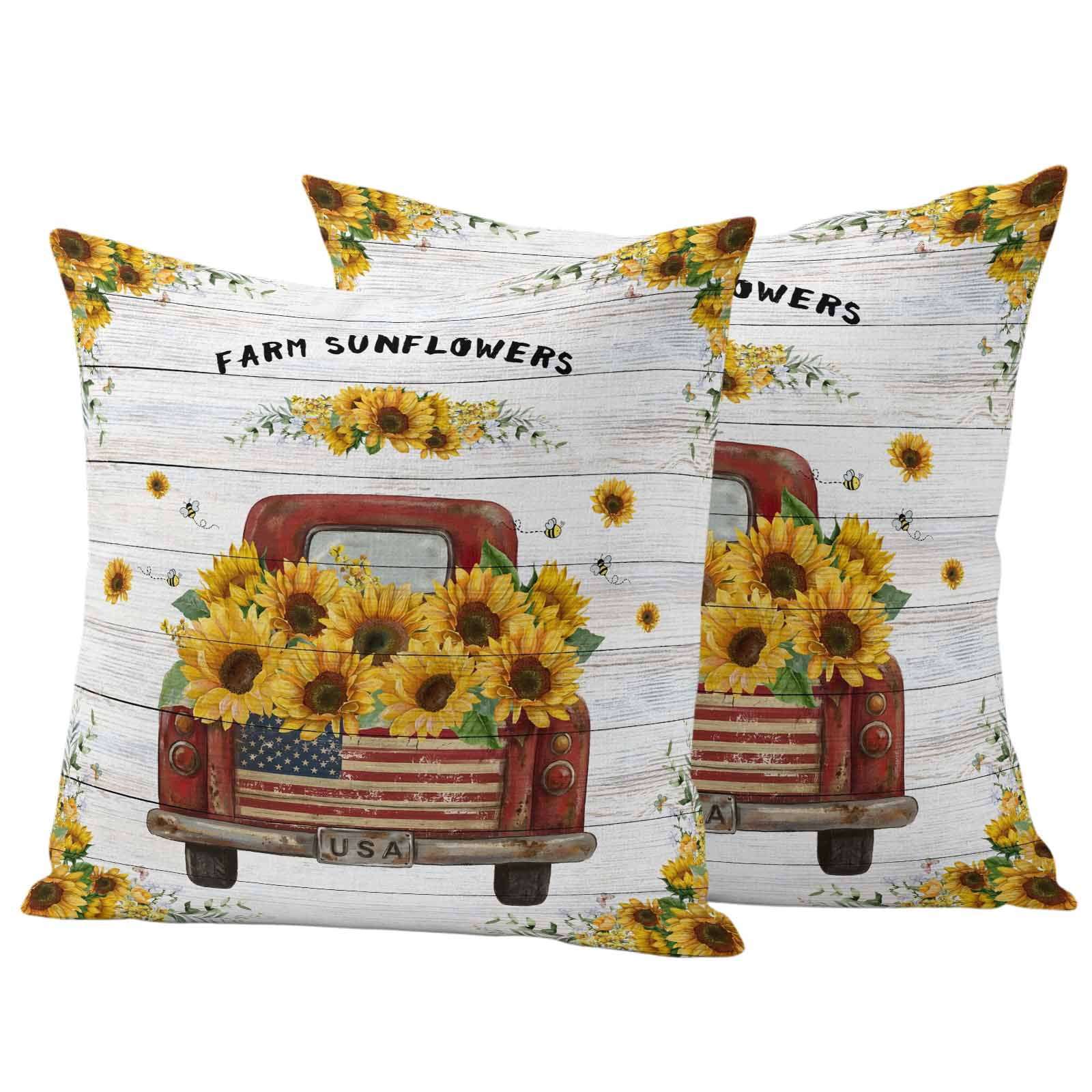 Farm Sunflowers Outdoor Waterproof Pillow Covers Set of 2, Summer ...