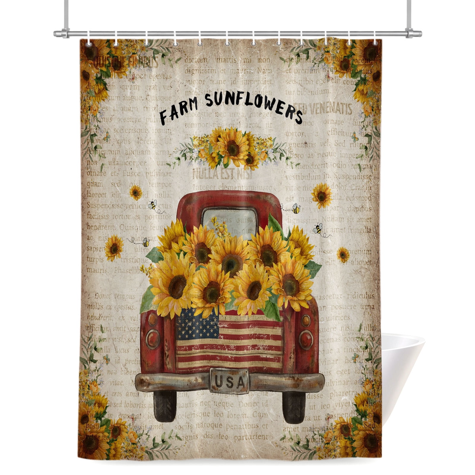 Farm Sunflowers Shower Curtains for Bathroom, Summer Yellow Floral ...