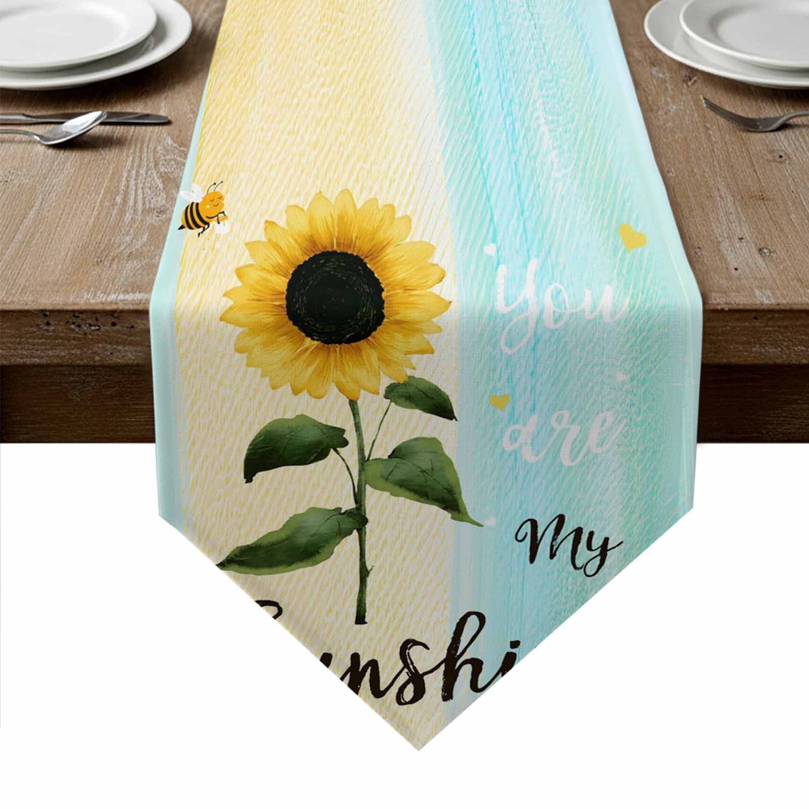 Farm Sunflowers Table Runner Linen Burlap Table Runner 120 Inches Long ...
