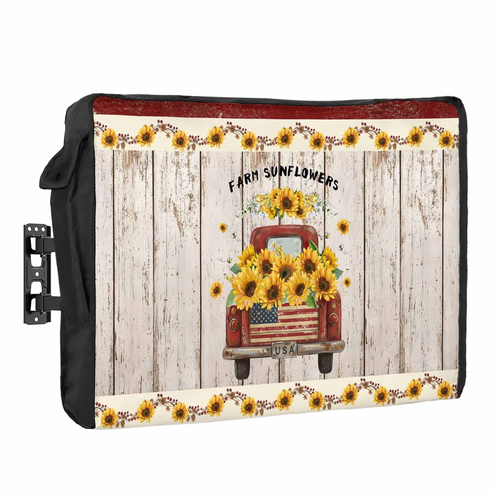 Farm Sunflowers Waterproof Outdoor TV Cover, Summer Floral Red Truck ...