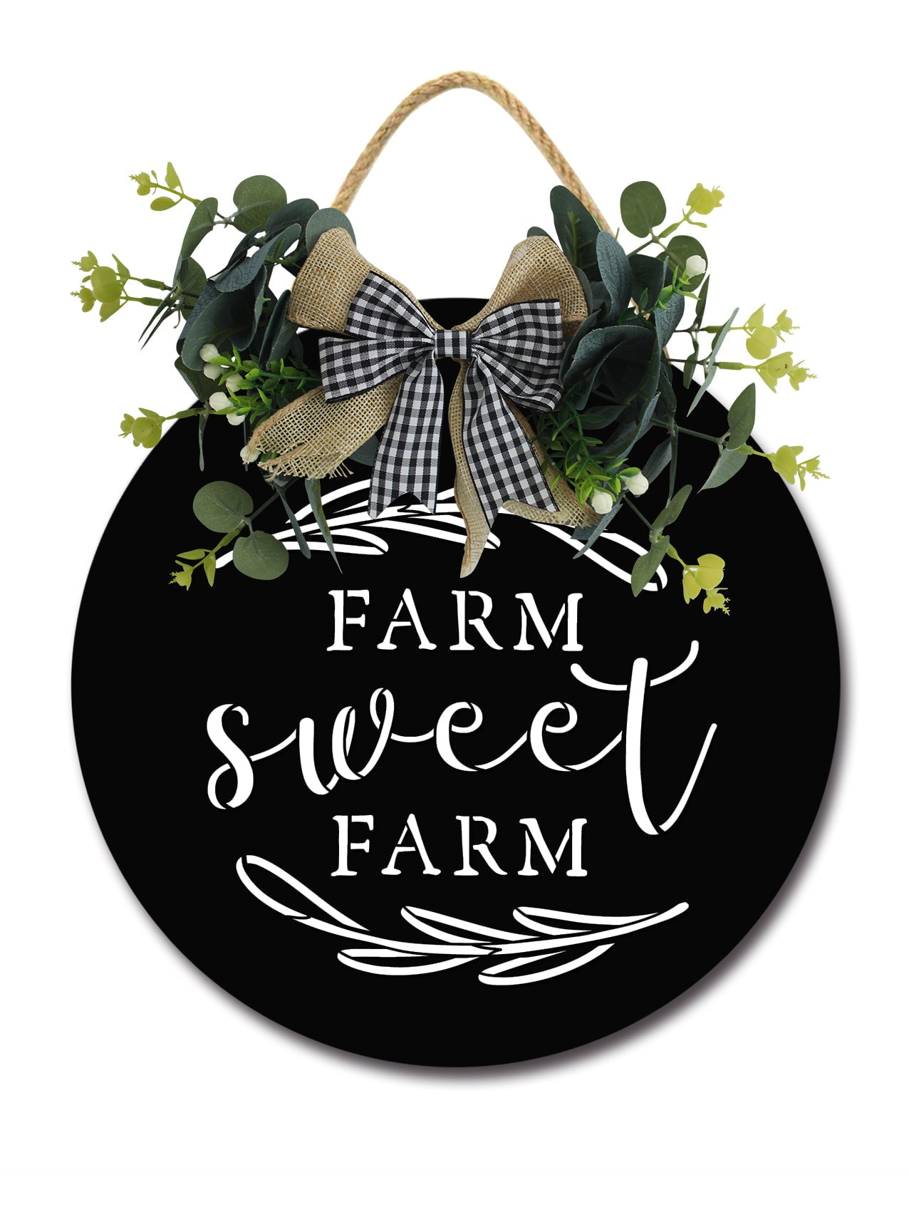 Farm Sweet Farm Sign Front Door Porch Decorations, Round Rustic Wood ...