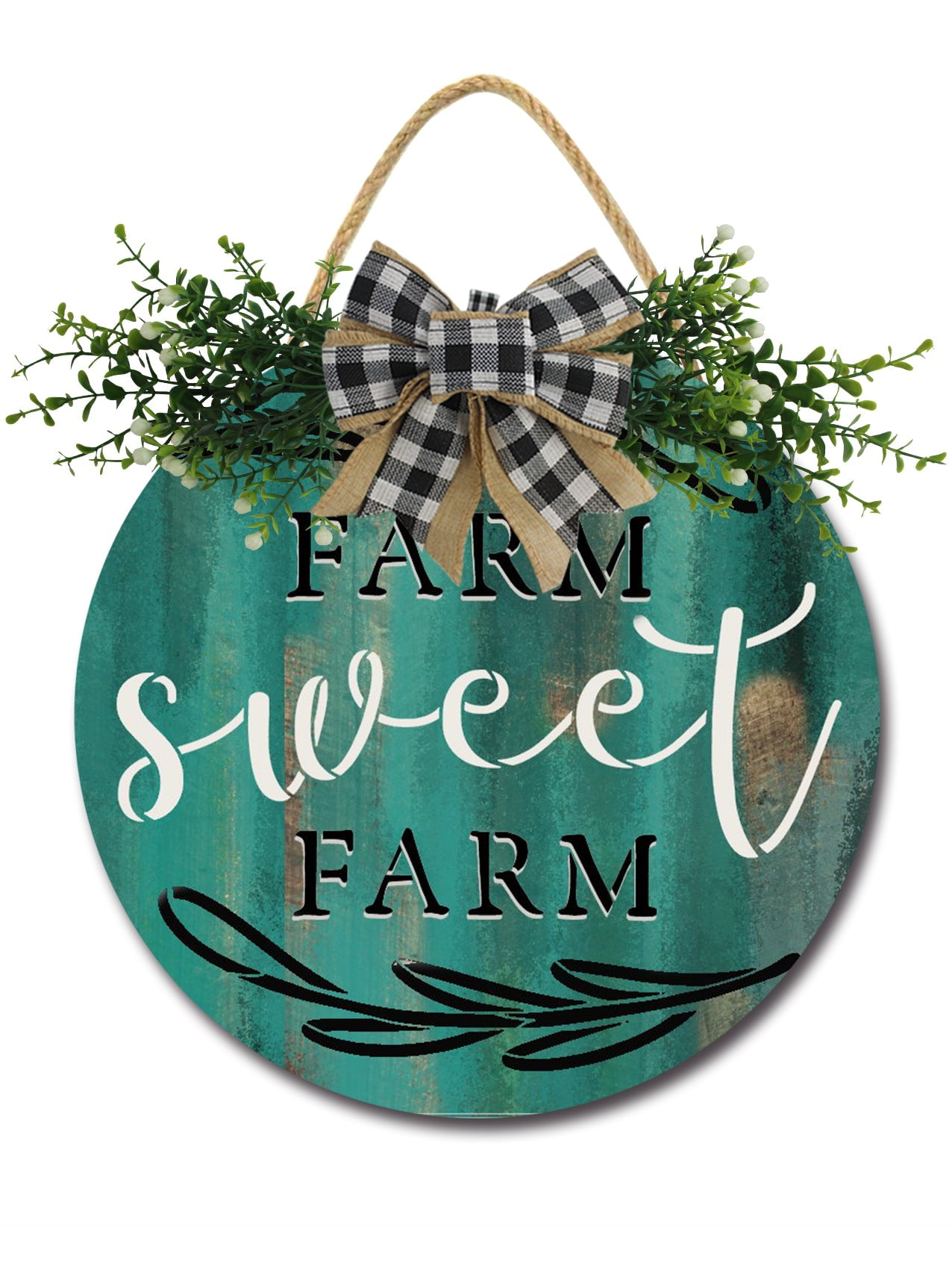 Farm Sweet Farm Sign Front Door Porch Decorations, Round Rustic Wood ...
