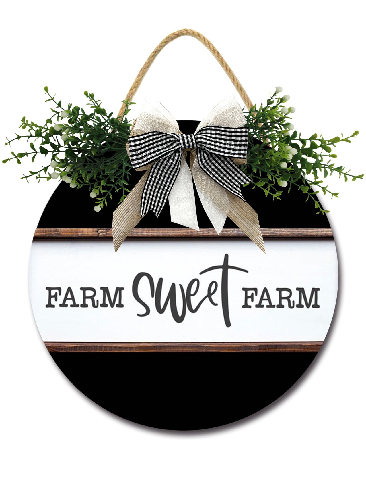 Farm Sweet Farm Sign Front Door Porch Decorations, Round Rustic Wood ...