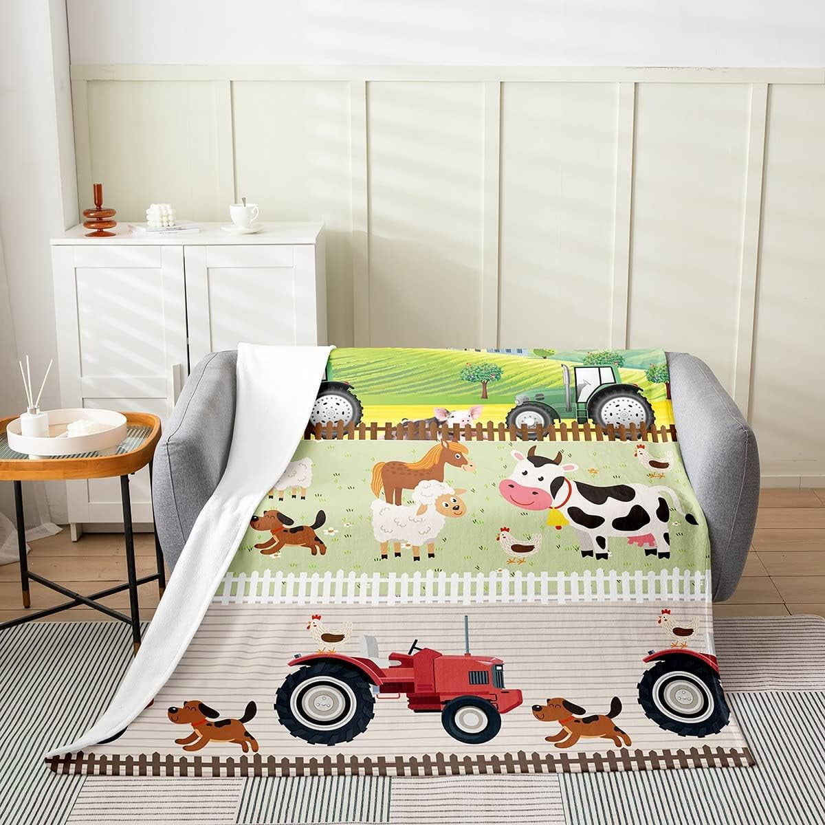 Farm Theme Fleece Throw Blanket,3D Animals Print Flannel Fuzzy Blanket ...