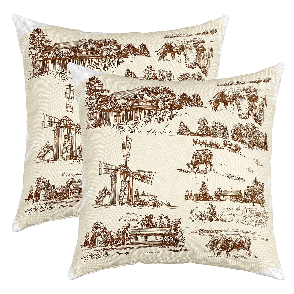 Farm Theme Pillow Covers 22x22 inch set of 2,Rustic Bull Cattle Cushion ...