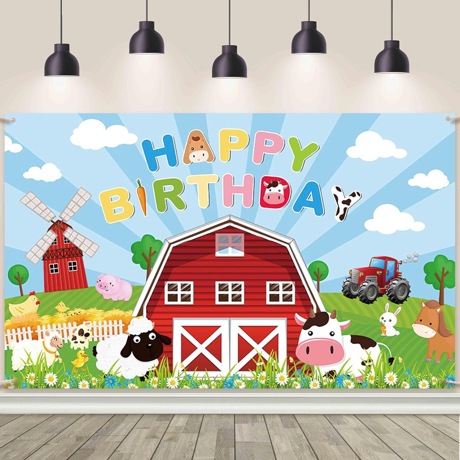 Farm Theme Pretty Birthday Backdrop Red Barn Birthday Party Banner Farm ...