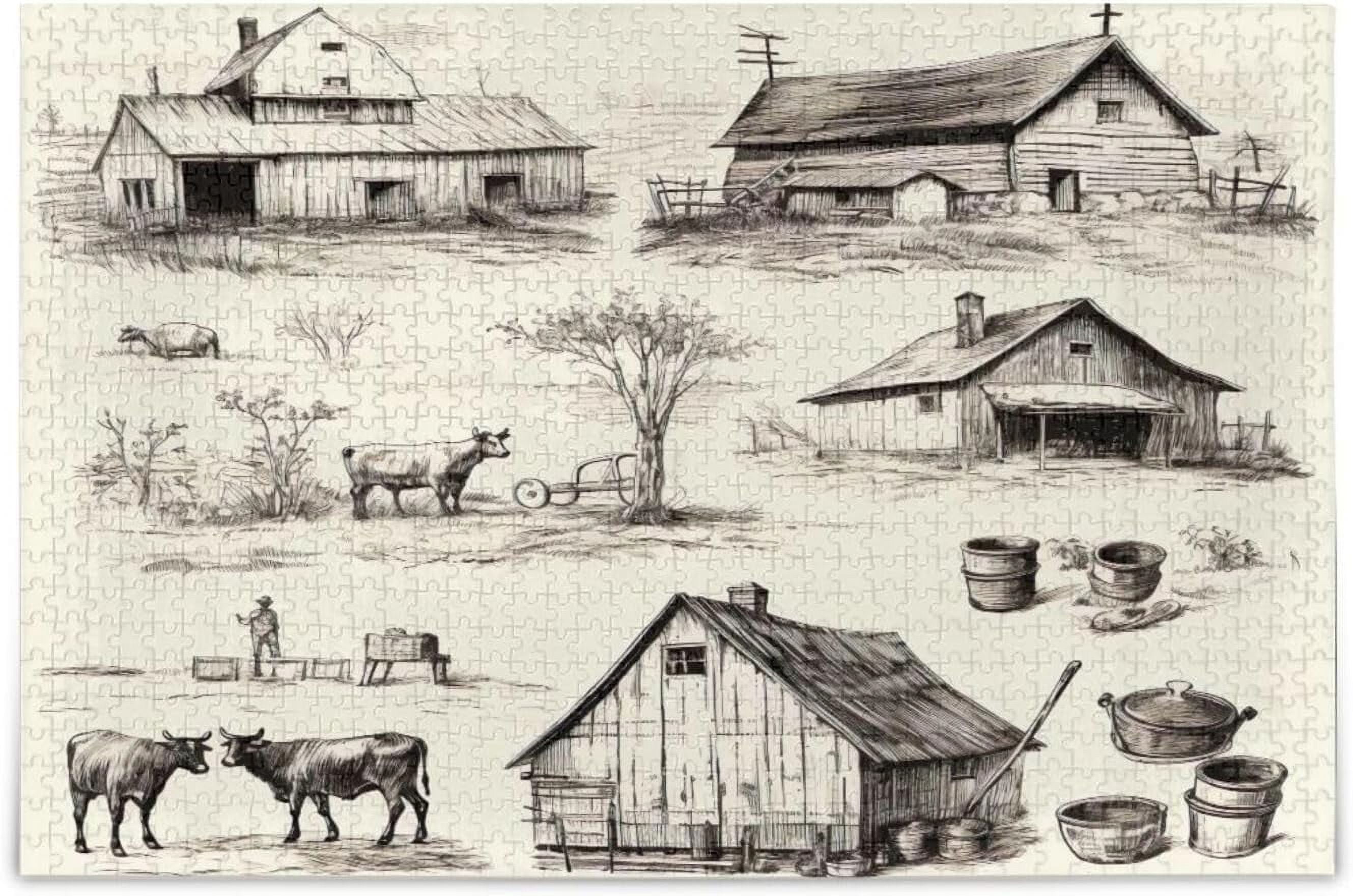 Farm Theme Puzzle 500 Pieces - Wooden Jigsaw Puzzles for Family Games ...