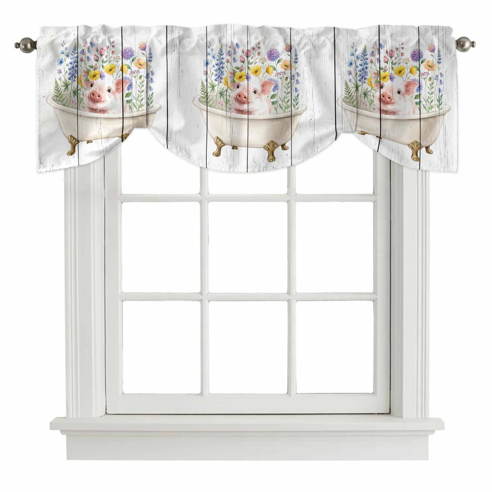 Farm Tie Up Valance Curtains Watercolors Animal Bath Cute Pig ...