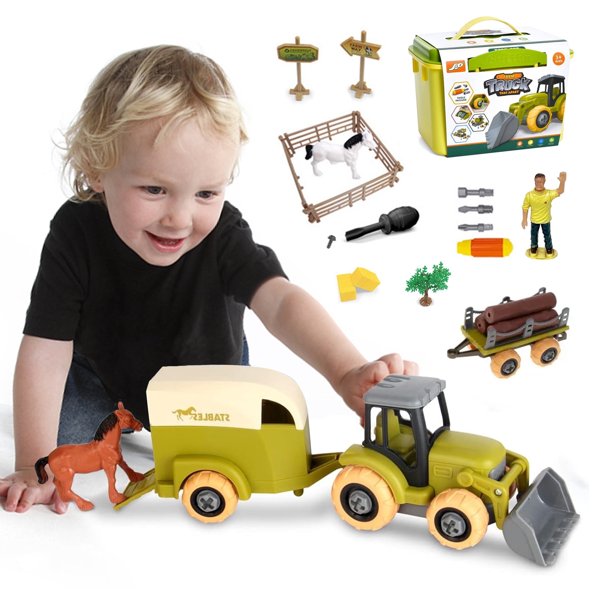Farm Toys Playset: DIY Take-Apart Truck, Trailer, Plastic Farm Animals ...