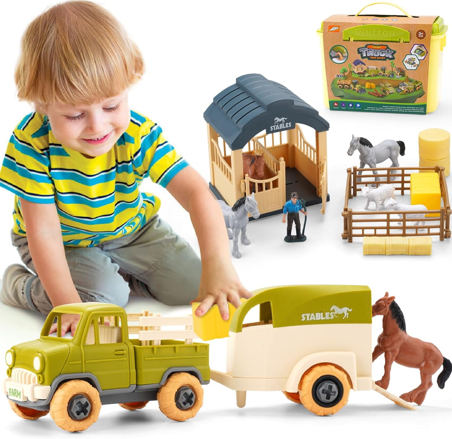 Farm Toys DIY Take-Apart Truck & Trailer Playset with Animals ...