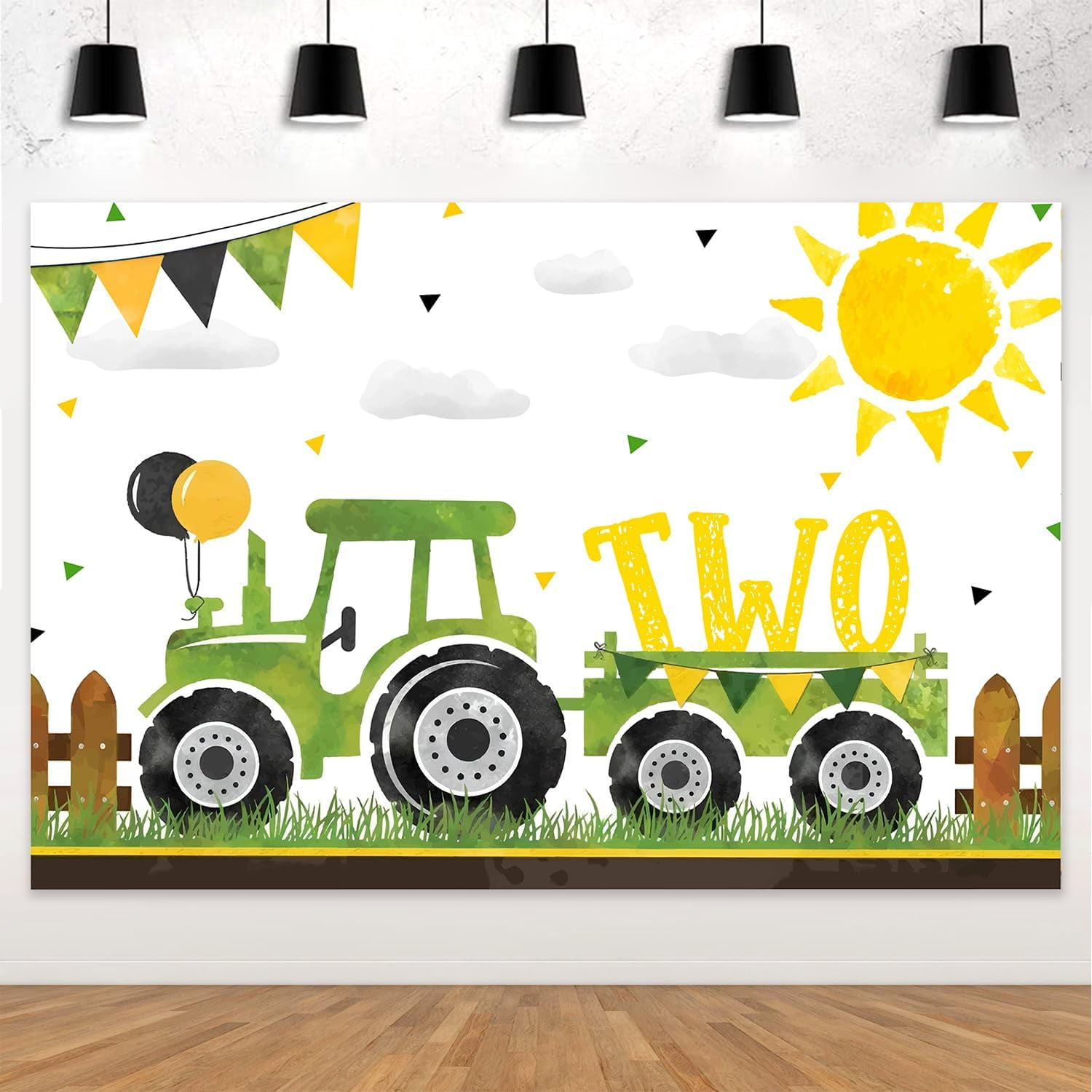 Farm Tractor 2nd Birthday Backdrop Banner Green Tractor Two Photography ...