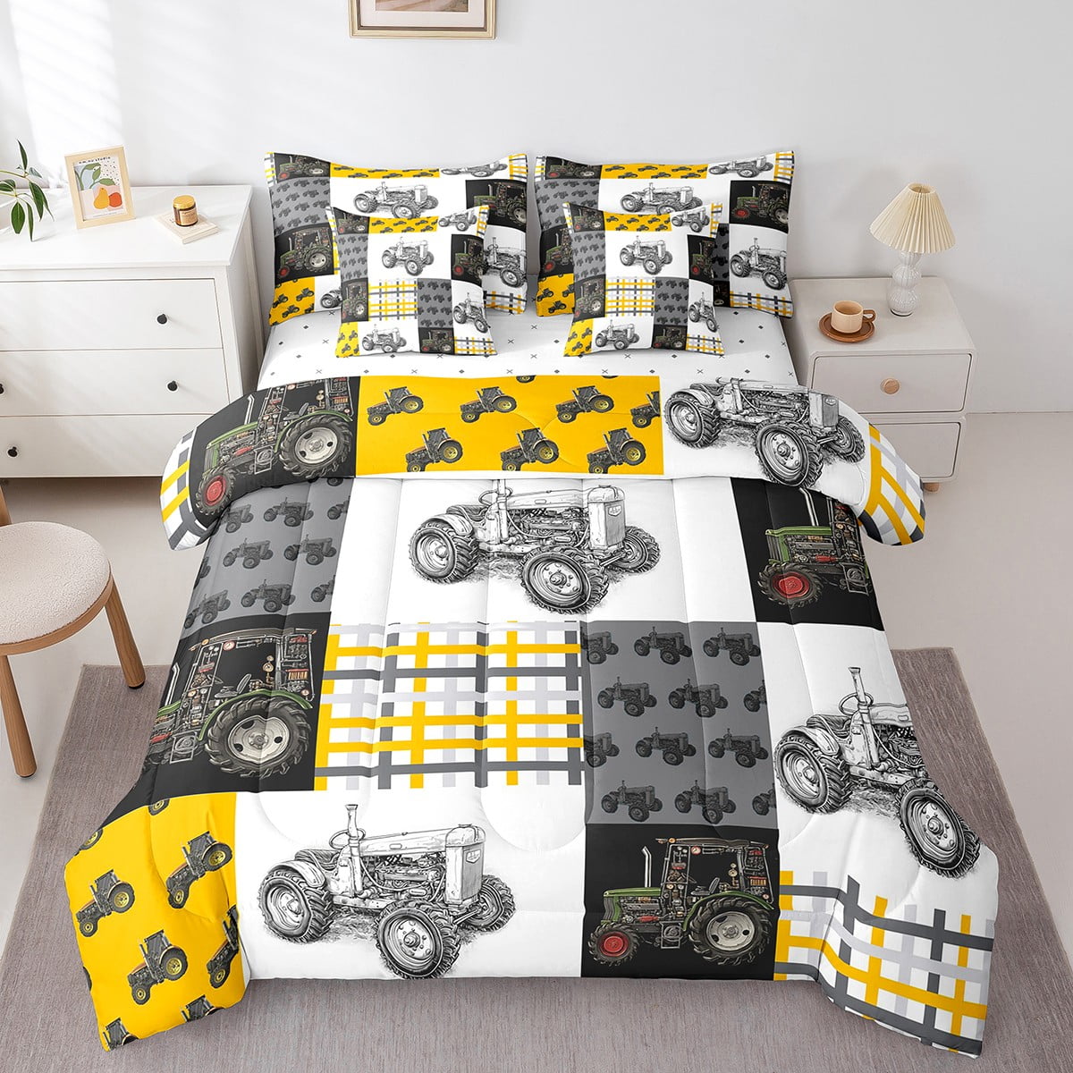 Farm Tractor Bed in a Bag King Size Comforter Set 7 Pieces,Construction ...
