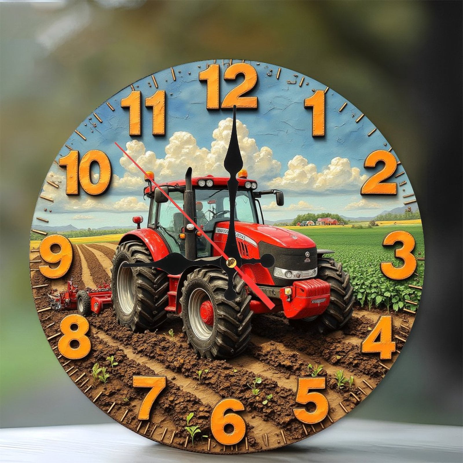 Farm Tractor Clock Wall Decor Red John Deere 10-Inch Silent Wooden Wall ...