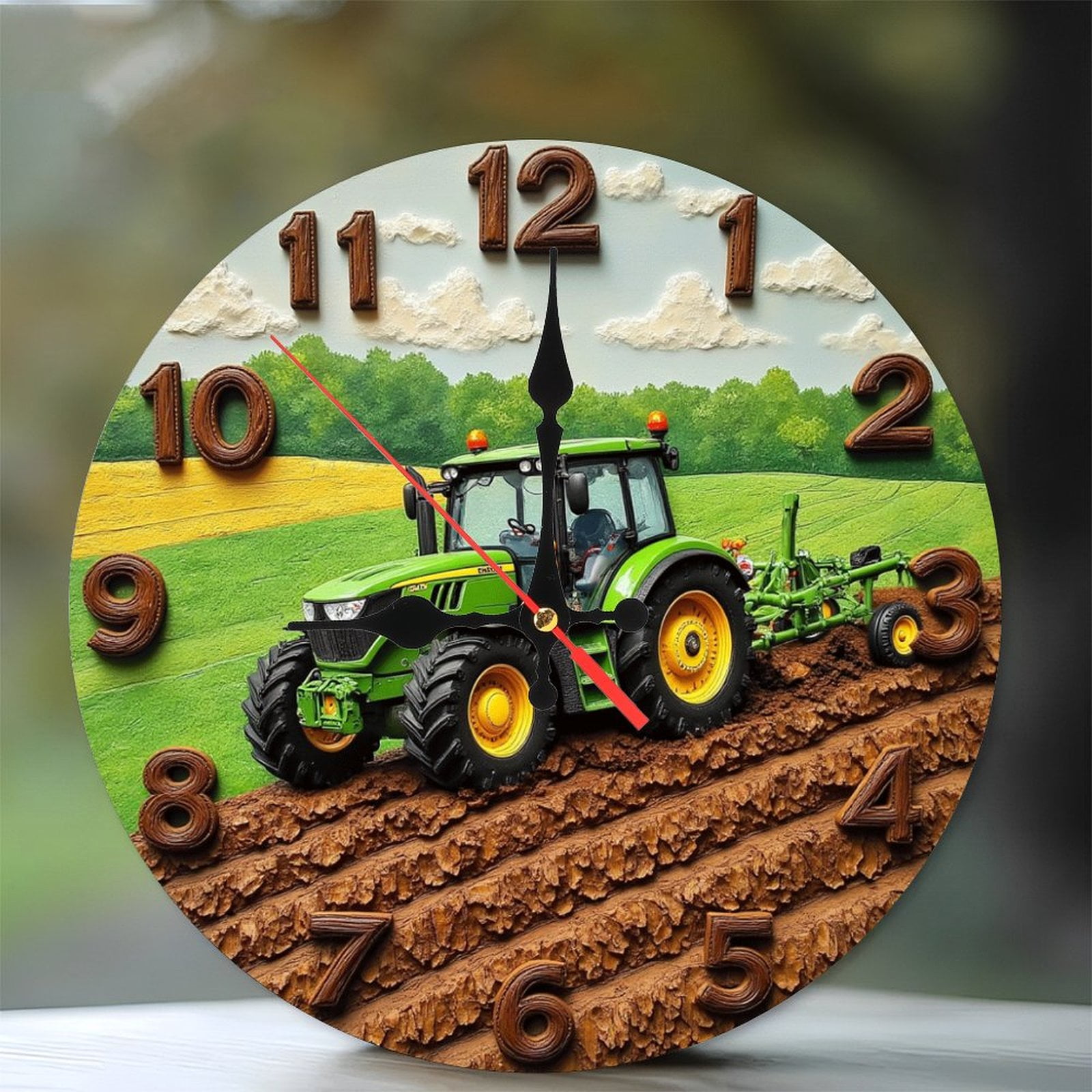 Farm Tractor Clock Wall Decor，Rustic Wooden Numbers 10-Inch Silent ...
