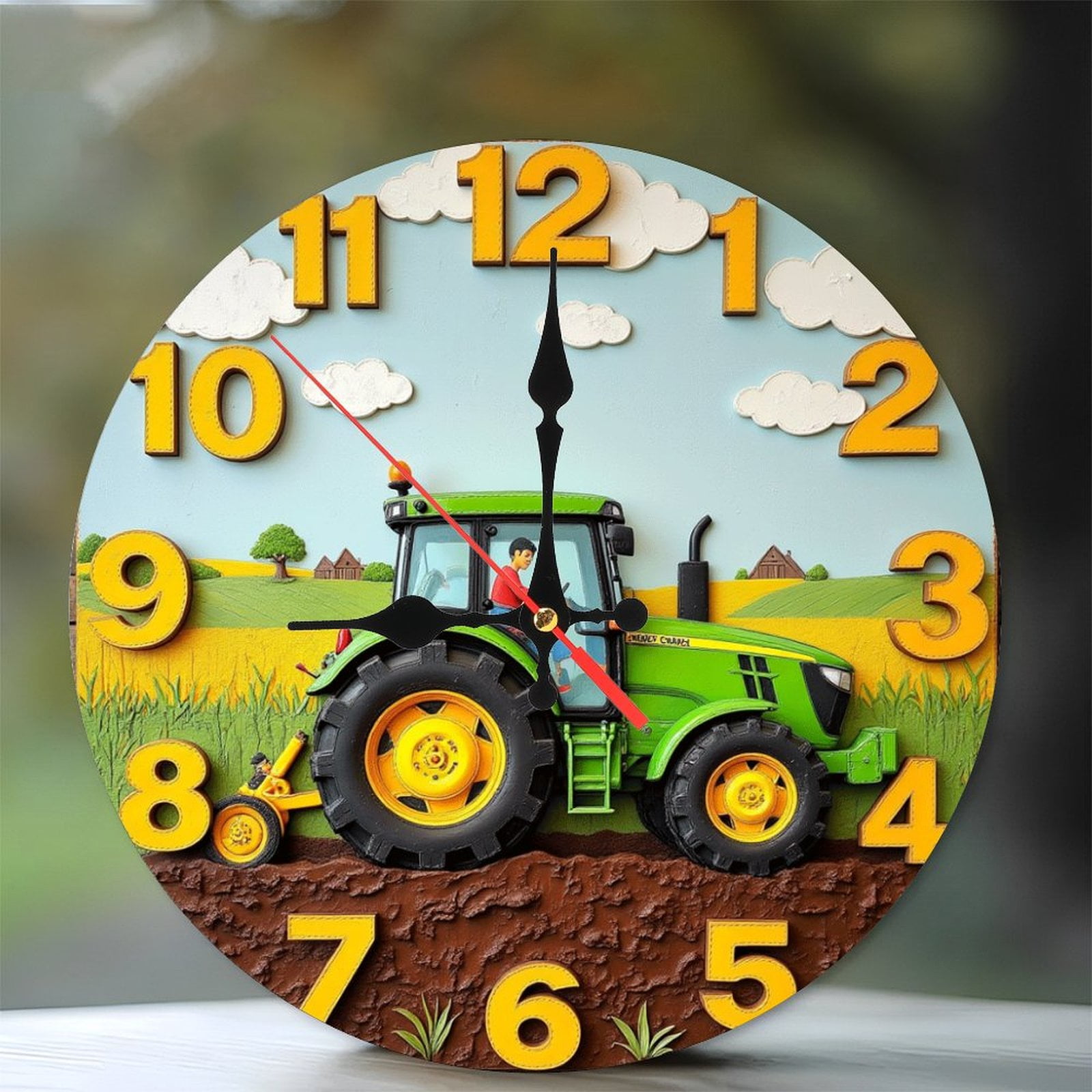 Farm Tractor Clock Wall Decor Unique Gift 10-Inch Silent Wooden Wall ...