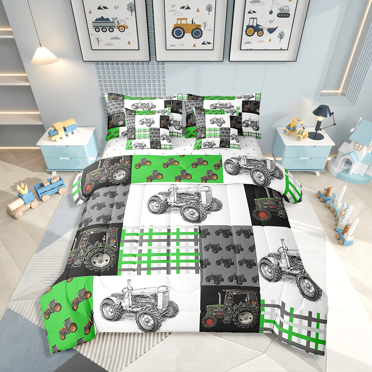 Farm Tractor Comforter Set 7 Piece Bed in a Bag Twin,Construction,Big ...