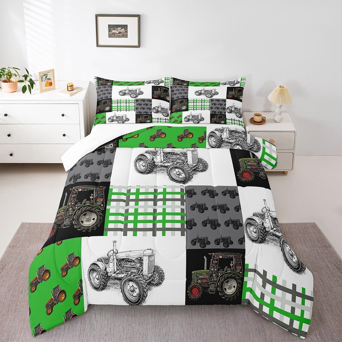 Farm Tractor Comforter Set Construction Quilt,Big Wheel Car Queen ...